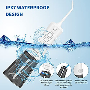 TUREWELL Water Flosser Cordless, Oral Irrigator for Teeth, Portable Waterpick with DIY Mode and 3 Replacement Jets, IPX7 Waterproof Electric Dental Flosser for Travel/Home/Braces (White)