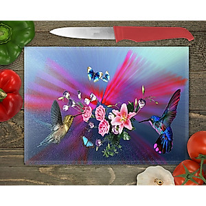 Hummingbirds and Butterflies Glass Cutting Board