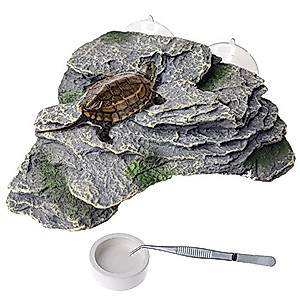 PINVNBY Basking Platform for Turtle,Resin Tortoise Resting Dock,Reptile Climbing Ramp Shale Habitat Ornament Floating Ledge Aquarium Decoration with 2 Pcs Suction Cups for Frogs, Newts,Lizard(3 Pcs)