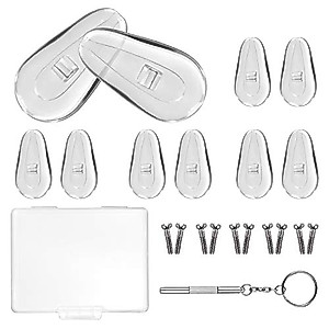 YR 15mm Soft Silicone Air Chamber Eyeglass Nose Pads, Eyeglass Repair Kit, Glasses Screws And Micro Screwdriver, 5 Pairs Of Screw-in 15mm Air Bag Glasses Nose Pad Set