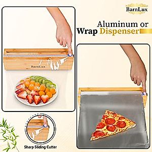 BarnLux Ziplock Bag Storage Organizer & Wrap Dispenser 5 Separate Boxes - Premium Bamboo Food Storage Bags Organizer for Drawer, Anti-Cushion Bottom Baggie Organizer, Polished Surface
