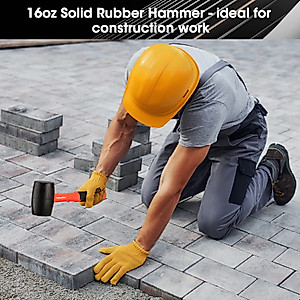 ValueMax Rubber Mallet, 16oz Rubber Mallet Hammer And 35mm Double-Faced Soft Mallet, Fiberglass Handle With Soft Grip, Solid Head, 2 Piece Black Mallet Set