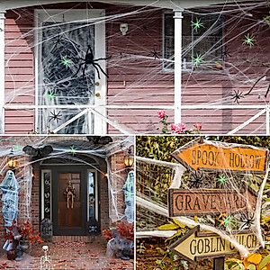 300 Sqft Halloween Spider Web Decorations, with 10 Glow and 10 Black Fake Spiders, Halloween Decorations Outdoor Large Stretch Spider Web Cobwebs Indoor (300 sqft Web+20 Spider)