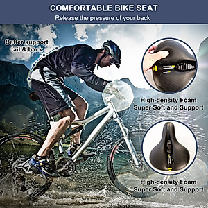 Comfortable Bike Seat Cushion,Wide Bicycle Seat with Dual Shock Absorbing Ball Memory Foam for Men Women,Waterproof Bicycle Hollow Saddle Fits Stationary Road Mountain Exercise Bike