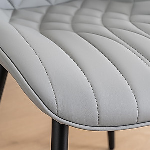 YOUNUOKE Dining Chairs Set of 2 Mid Century Modern Kitchen Chair Comfortable Upholstered Faux Leather Dinner Chairs for Kitchen Dining Room, Grey