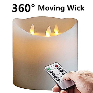 NONNO & ZGF XL-Flameless Wax 6inch High Candle with 3 - Wicks Moving, Led Battery Operated Candles with Remote Control and Timer Function, Ivory