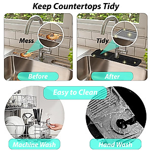 Silicone Kitchen Sink Splash Guard Faucet Mat (17.7" x 5.5"), 5° Slope Faucet Draining Mat, Faucet Handle Drip Catcher Tray Sink Drain Faucet Pad Behind Faucet for Kitchen & Bathroom Countertop