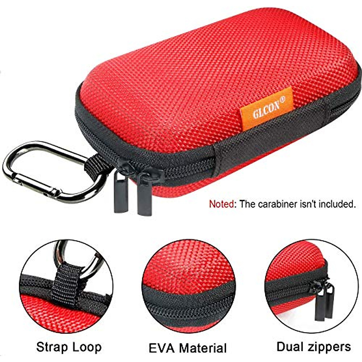 Red Rectangle Small EVA Case - Portable Protection Hard Shell Exterior Lightweight Universal Zipper Pouch Carrying Bag for Earbud, Headset, Charger, Airpods, iPod, USB Cable, MP3, Key, Change Purse
