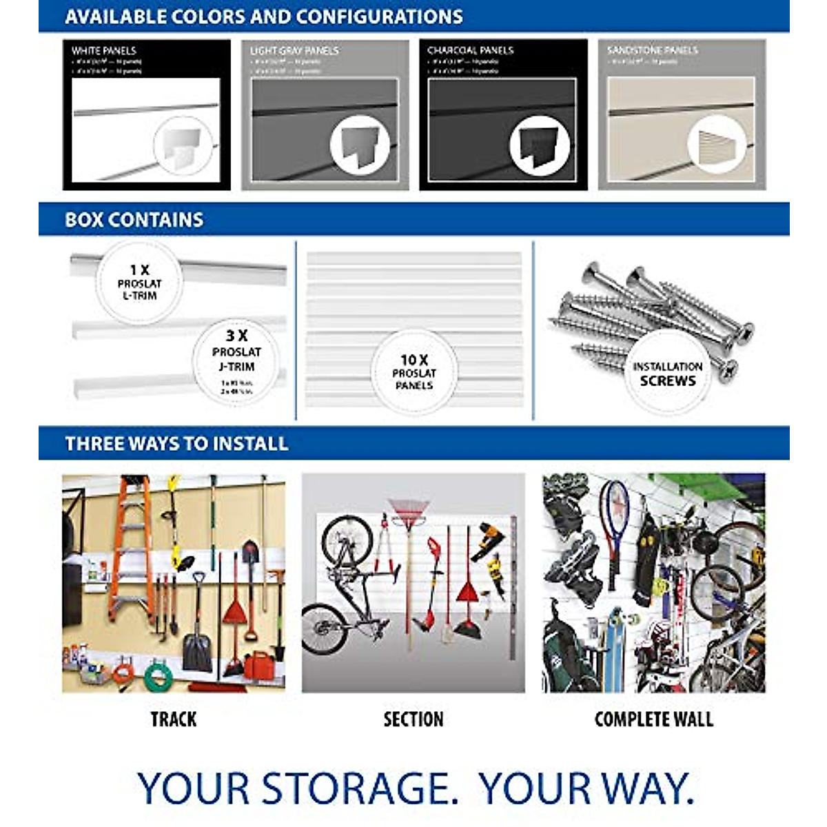 PROSLAT Garage Storage PVC Slatwall Panels - 2 Packs of 8 ft. x 4 ft. Sections (20 Single slats which Make up 64 sq.ft Once Installed) (Charcoal) (Dark Gray)