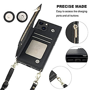 Bocasal Crossbody Wallet Case for iPhone 13 with RFID Blocking Card Slot Holder, Magnetic Flip Folio Purse Case, PU Leather Zipper Handbag with Detachable Lanyard Strap 6.1 Inch 5G (Black)