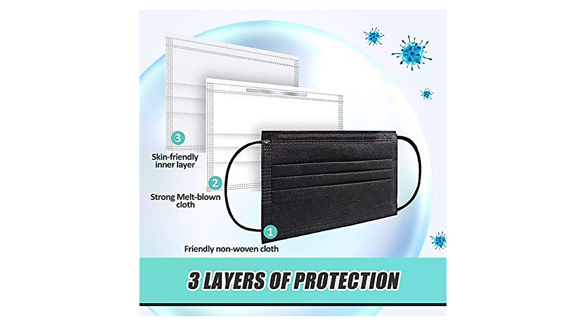 Black Medical-Grade Disposable Face Masks - 50 Pack