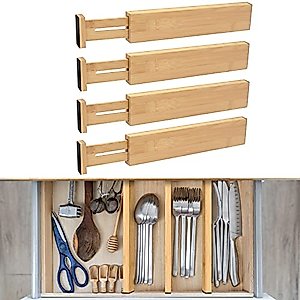MDHAND Bamboo Drawer Dividers, Expandable & Adjustable Drawer Dividers Organizers, Drawer Separators for Kitchen, Dresser, Bedroom, Office, Set of 4 (13.38-17in)
