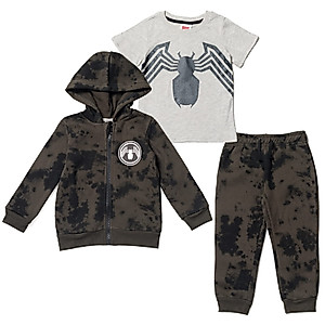 Marvel Spider-Man Big Boys Zip Up Fleece Hoodie T-Shirt and Jogger Pants 3 Piece Outfit Set Tie Dye Gray 10-12