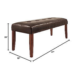 Signature Desig by Ashley Lacey Tufted Upholstered Dining Room Bench, Medium Brown