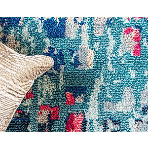 SAFAVIEH Jardin Collection Colorful, Vibrant, Abstract, Modern Area Rug, 5 x 8 ft, Blue/Pink