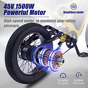 Helasdvt MZB1 1500W Electric Mountain Bike,48V18A Removable Battery,35MPH Adult Electric Bike,20 Inch Fat Tire Retro Electric Bike,7Speed,with Suspension Fork,Hydraulic Brake System(Yellow 1 Battery)…