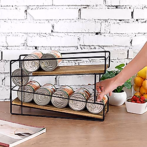 MyGift 2-Tier Rustic Burnt Wood & Black Metal Wire Pantry Canned Food Dispenser Storage Organizer Rack
