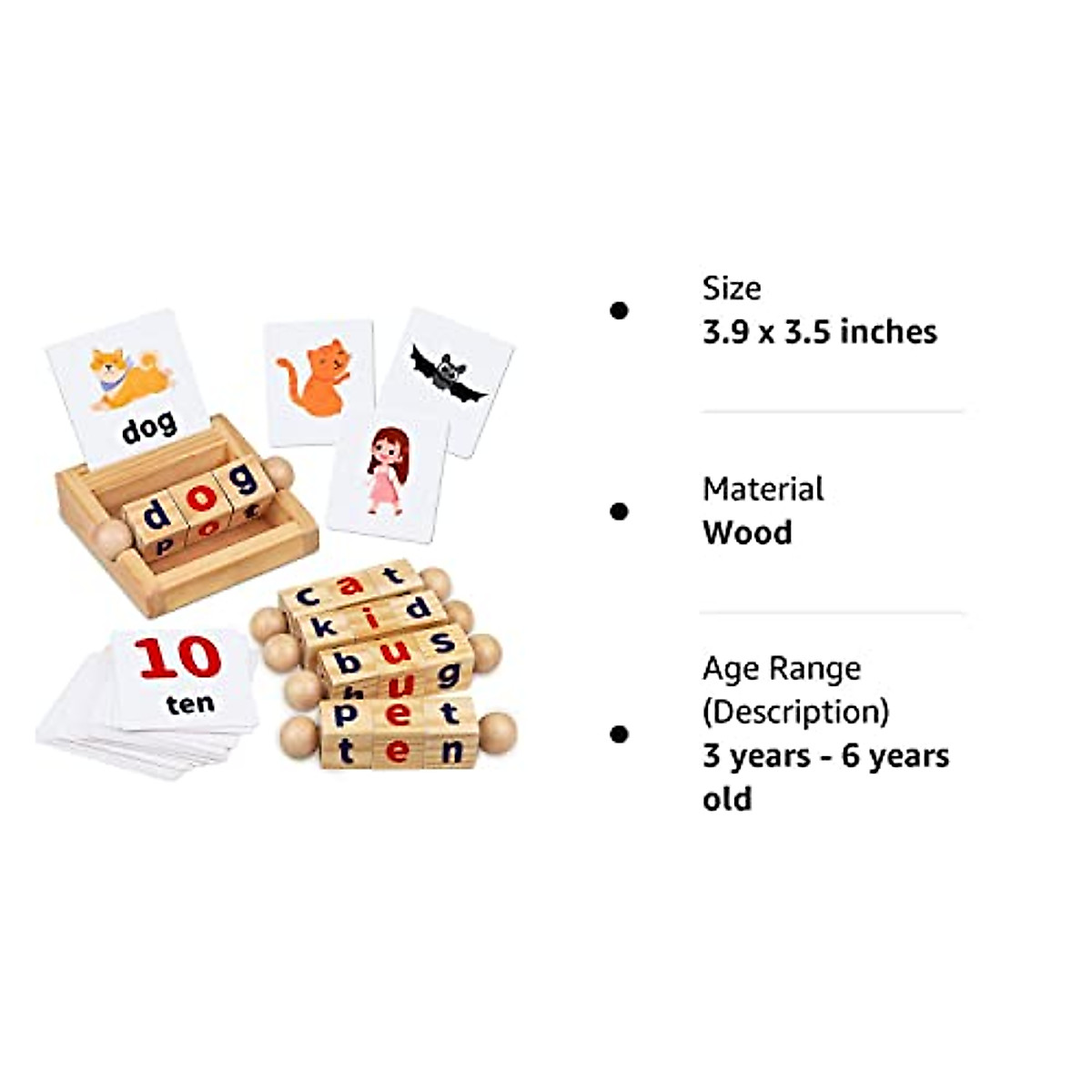 Montessori Toys for Toddlers 2 3 4 Years Old Wooden Reading Blocks Flash Cards Short Vowel Turning Rotating Matching Letters Toy for Kids Educational Alphabet Learning Toys for Preschool Boys Girls