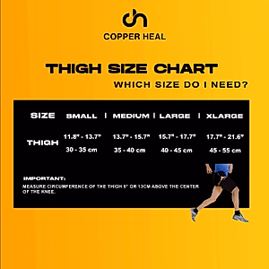 THIGH Compression Recovery Sleeve by COPPER HEAL - Recover from Sore Pulled Hamstring & Groin Strain Sprains Tendinitis Injury Quadriceps Muscle Tear Quad Support Sports workout Soccer leg