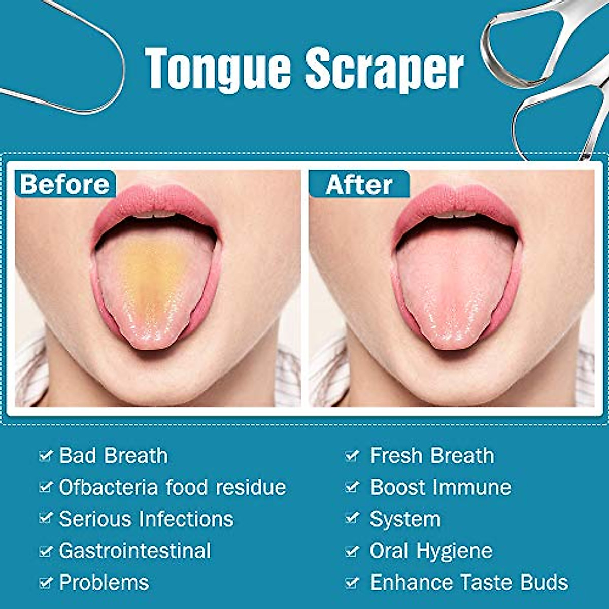 YLYL 3 PCS Metal Tongue Scraper, Tongue Scrapers for Adults Kids, Stainless Steel Tounge Scrappers, Tounge Scraper Cleaner, Portable Tongue Cleaner