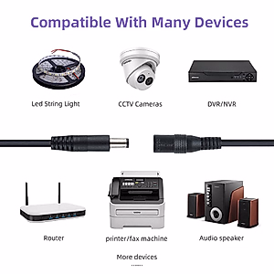 Power Extension Cable 2-Pack 33Feet 5.5mm x 2.1mm 12 Volt Male to Female Plug Cord for CCTV IP Security Camera DVRs and More Devices Black