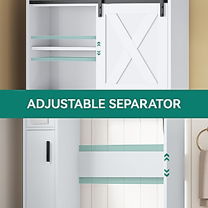 YITAHOME Over The Toilet Storage Cabinet, Farmhouse Storage Cabinet with Sliding Door, Infrared Sensor Light, Home Space-Saving Toilet Rack for Bathroom, Restroom, Laundry, White