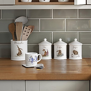Royal Worcester Wrendale Designs Coffee Canister with Lid | 6-Inch Countertop Coffee Container with Hare Design | Made of Fine Bone China | Dishwasher Safe