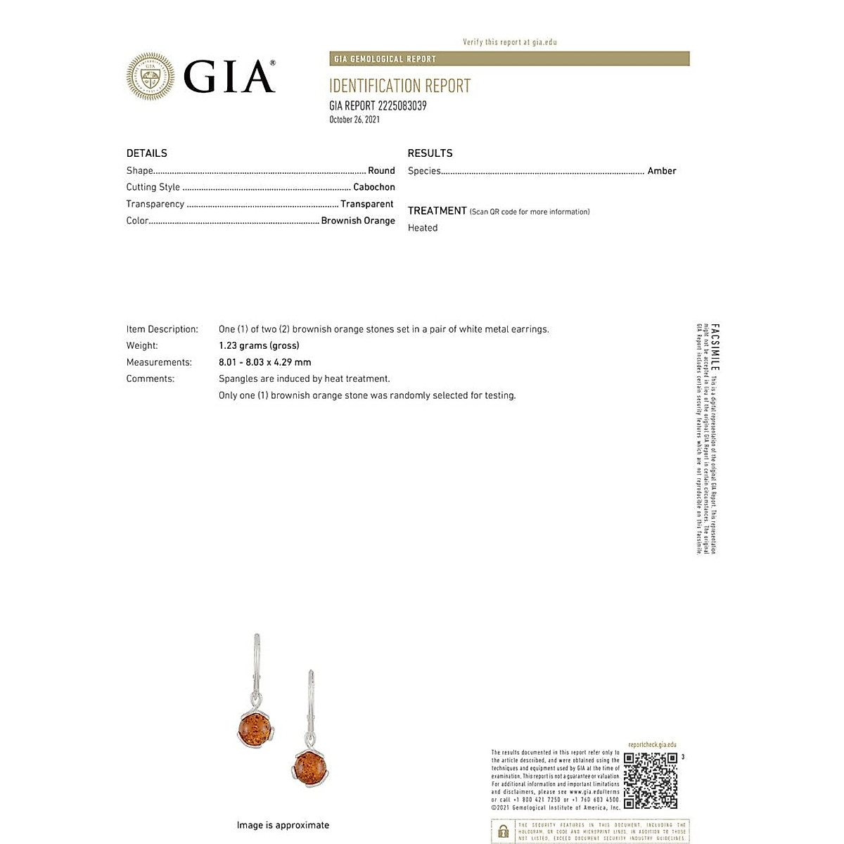 GIA Certified Sterling Silver and Baltic Honey Amber French Leverback Round Earrings