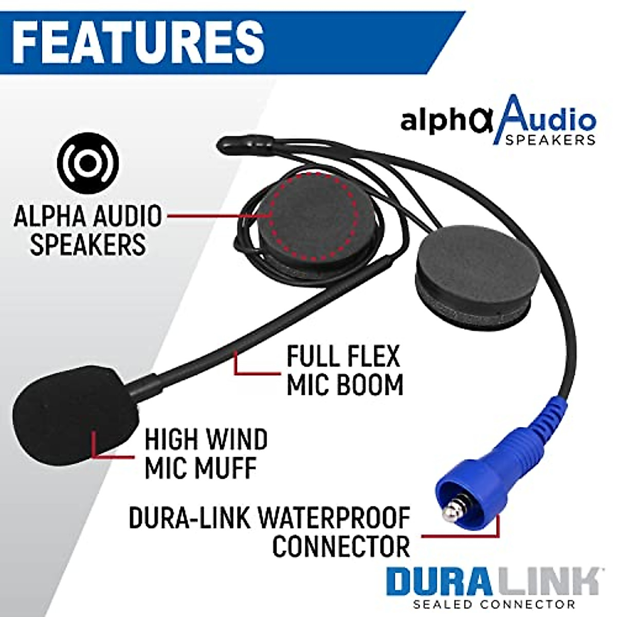 Rugged OFF ROAD Helmet Kit Headset for Racing Radios Intercoms – Features Mic Flex Boom and Alpha Audio Speakers