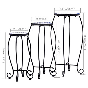 CUMYZO Mosaic Tables 3 pcs Blue and White Ceramic 11.1kg/24.42ib Plant Stands