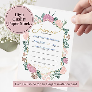Rileys & Co. Invitation Cards with Envelopes and Bonus Stickers,50 Count, Blank Cards with Envelopes, Anniversery Invitation Cards, Floral Party Invitations for Wedding, Baby Shower, 7x5 Inches