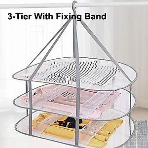 SNOMEL (2 Pack) 3-Tier Folding Clothes Drying Rack, Windproof Foldable Cloth Dryer with Fixing Band, Collapsible Hanging Laundry Rack for Sweater - Outdoor, Indoor, Potable