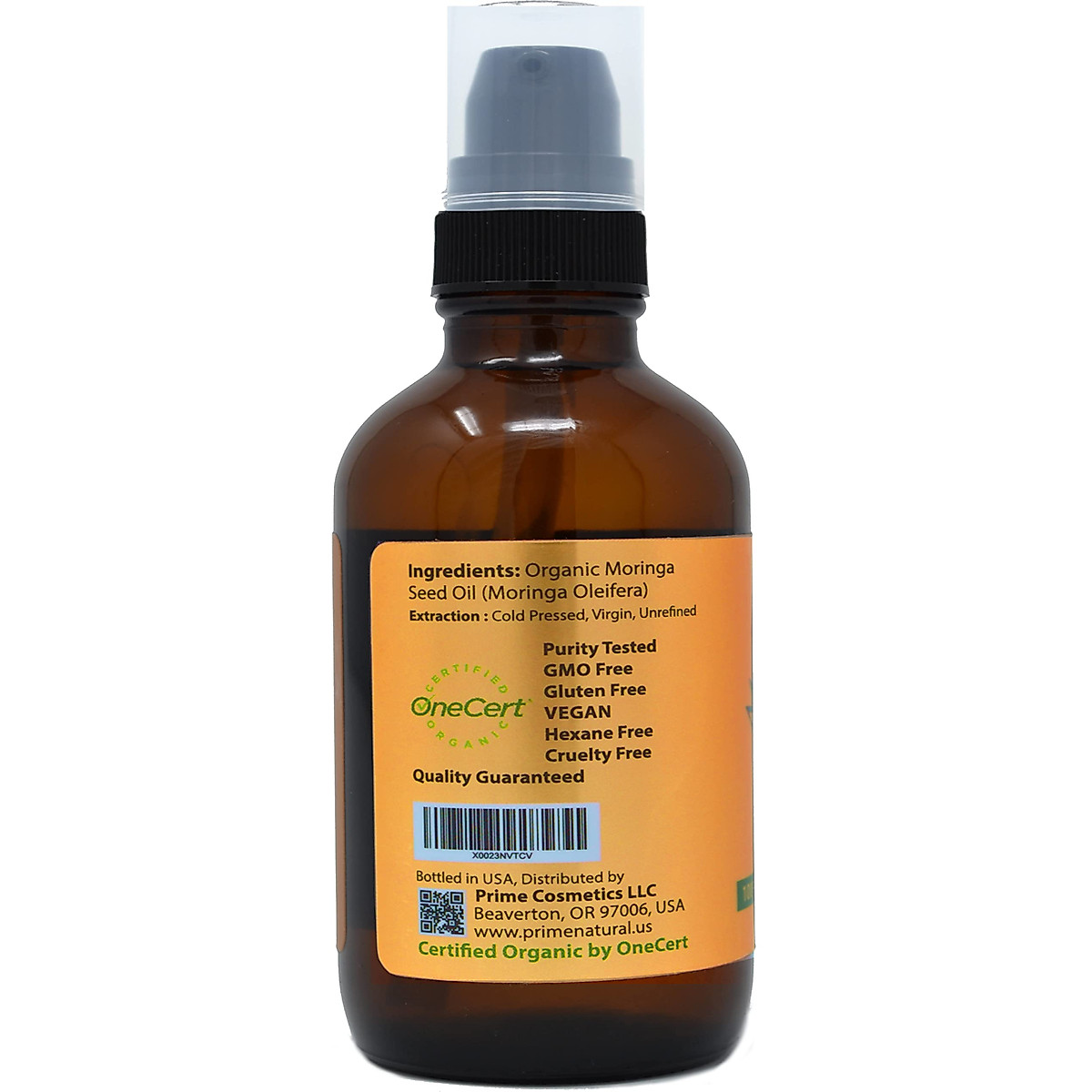PRIME NATURAL Organic Moringa Oil USDA Certified, 100% Pure, Cold Pressed, Virgin, Unrefined Oil (4oz /120ml) - Joints, Skin, Face, Body & Hair - Vegan - Food Grade - Natural Moisturizer