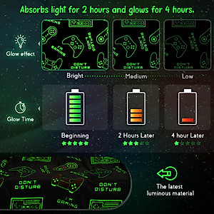 Glow in The Dark Gamer Gaming Blanket Gifts Toys for Kids Boys 1-14 Years Old Birthday Christmas Valentine's Gift Toddler Teens Boyfriends Game Controller Presents Throw Game Room Decor Grey 50"x 60"