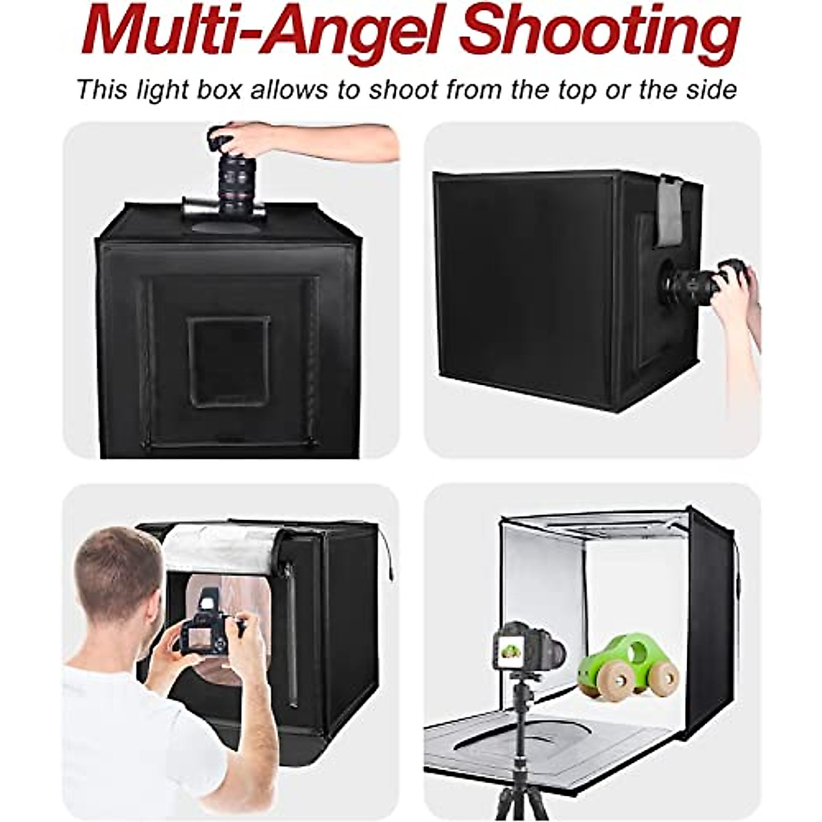 Aureday Photo Studio Light Box, 20''×20'' Dimmable Photo Lightbox for Product Photography, Proffessional Shooting Tent with 80pcs Led Lights and 5 Colored Backdrops
