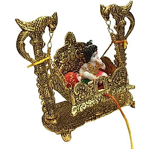 somi gift Antique Look Temple Arch/gate Design Jhula Singhasan Laddu Gopal Sofa (Metal JHULA with MARBAL Krishna)