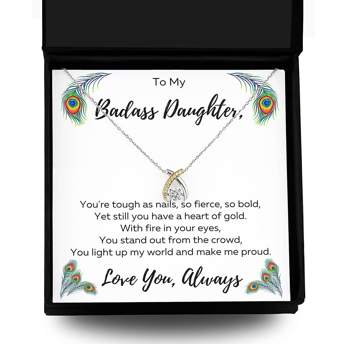To My Badass Daughter Necklace From Mom, Birthday Gifts for Teen Girls, Father Daughter Necklace, Jewelry for Daughter, Daughter Birthday Pendant, Graduation Wishbone Necklace