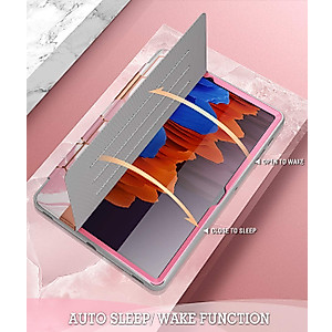 Popshine Marble Case Designed for Galaxy Tab S7 Plus / S8 Plus 12.4 Inch Tablet, Full Body Premium Protective Folio Cover with S Pen Holder, Liquid Marble Pink