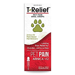T-Relief Pet Pain Relief Drops Arnica +12 Powerful Natural Medicines Help Reduce Muscle Joint & Hip Pain Soreness Stiffness Injuries in Dogs & Cats - Fast-Acting Soother - 1.69 oz
