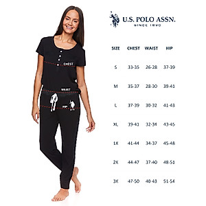 U.S. Polo Assn. Womens Pajamas - Short Sleeve PJs with Jogger Pajama Pants (Black, Large)