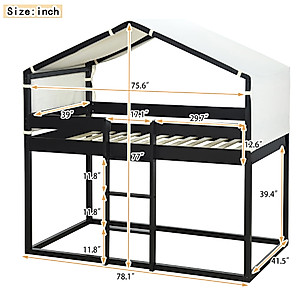 House Bunk Bed Twin Over Twin, Twin Bunk Beds with Ladder and Tent, Floor Bunk Bed/Wood Bunk Bed with Guardrail House Bunk Beds for Kids, Girls, Boys, Espresso