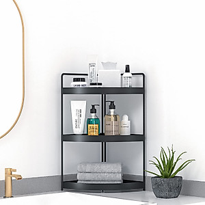 HANGXIN Bathroom Countertop Organizer, Vanity Tray Corner Shelf Storage Organizer for Makeup Cosmetic Perfume, Kitchen Spice Rack Metal Standing Shelf (3-Tire)