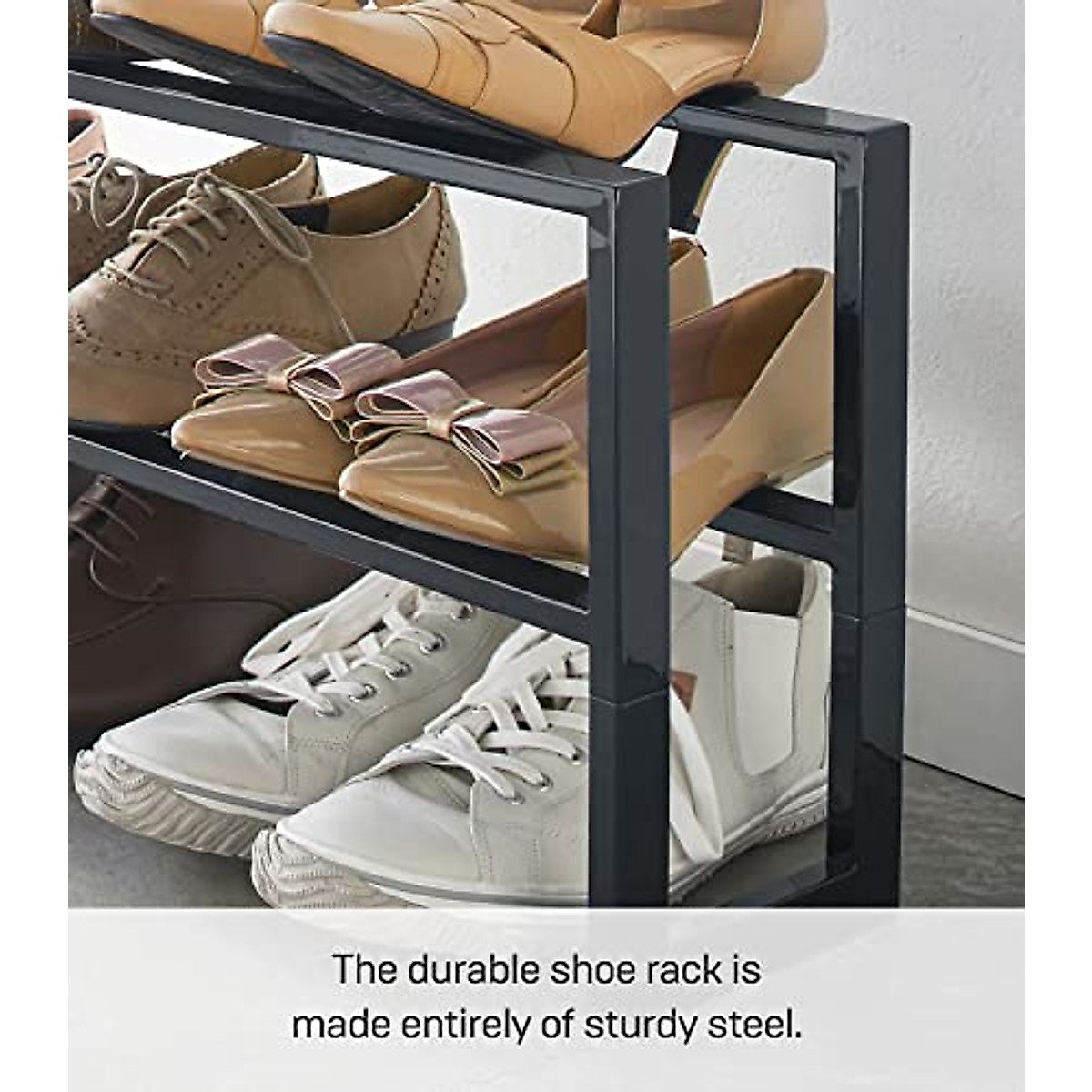 Yamazaki Home Expanding Shoe Rack, Metal, Adjustable Steel One Size Black