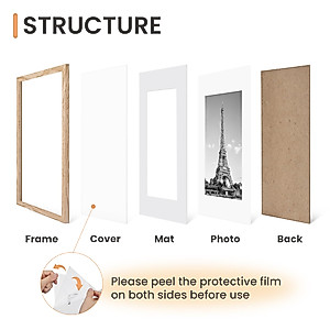 upsimples 12x16 Picture Frame Set of 5, Display Pictures 8.5x11 with Mat or 12 x 16 Without, Wall Gallery Poster Frames, Natural