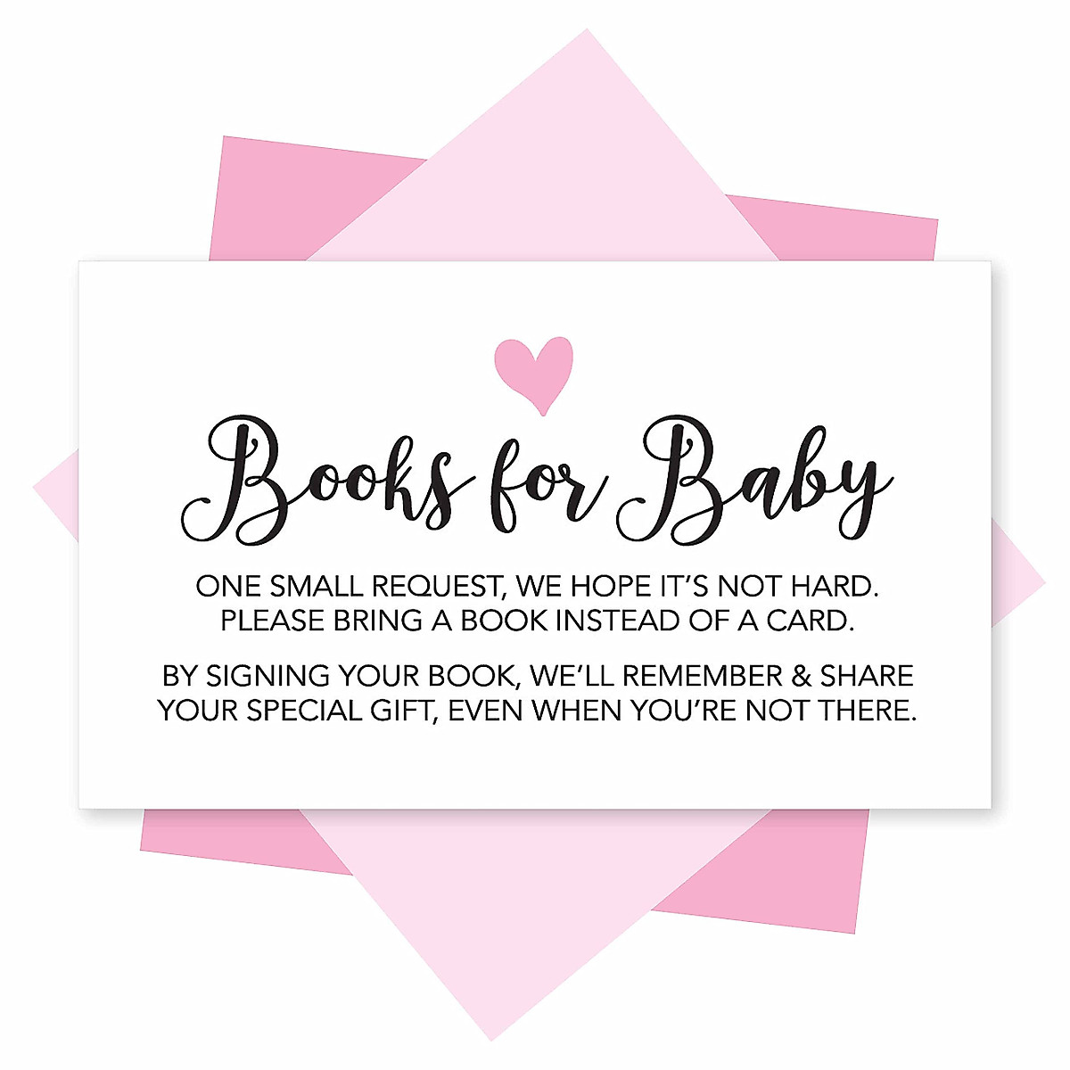 Hadley Designs 25 Books For Baby Shower Request Cards - Pink Baby Shower Invitation Inserts, Guest Book Alternative, Bring A Book Instead Of A Card, Baby Shower Book Request For Girls