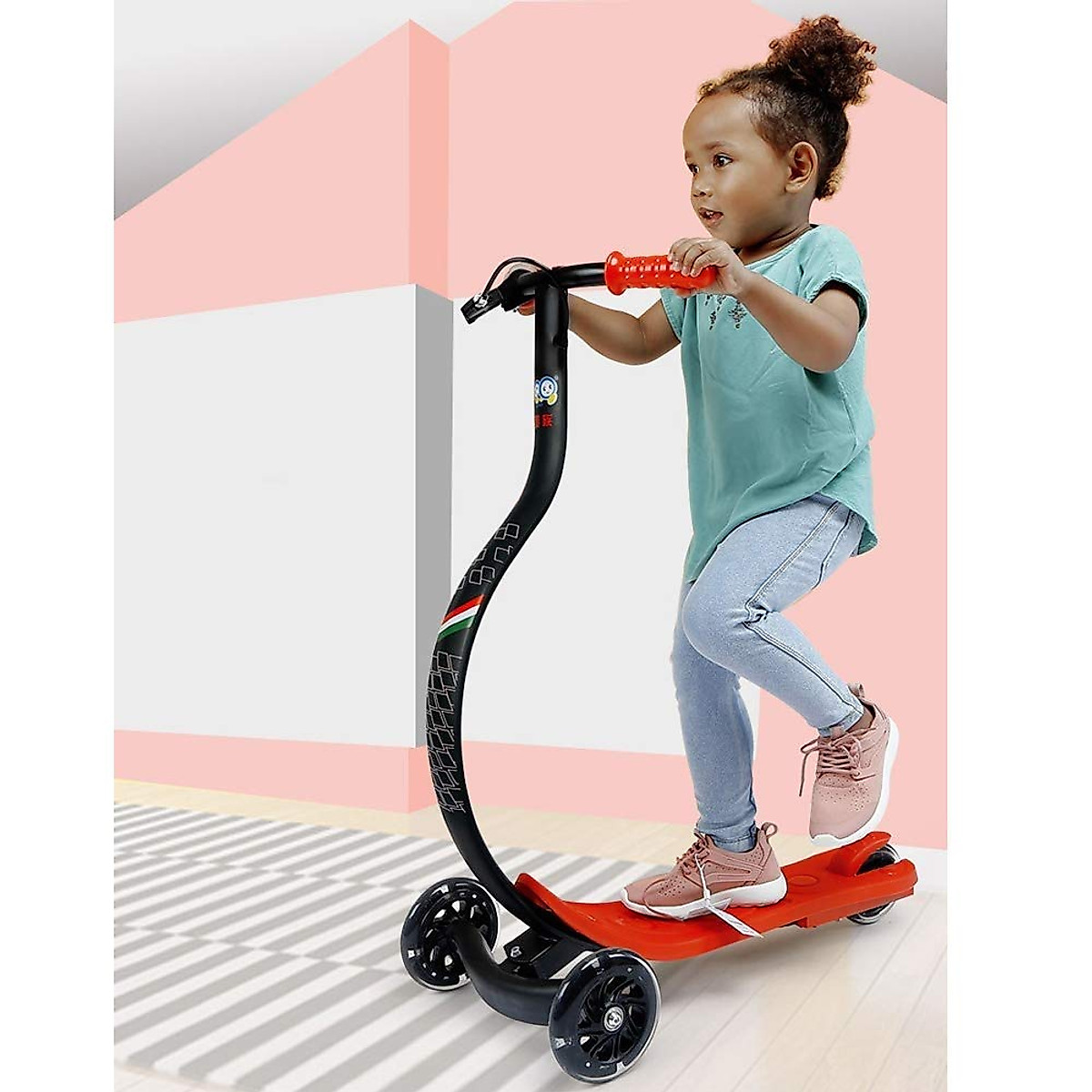 ygqtbc Swing Scooter Foldable Wiggle Kick Scooters Self Propelling Speeder Outdoor Sports with Height Adjustable Handlebar for Boys/Girl/Kids LED Light-Up Wheels (Color : Pink)