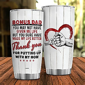 Wassmin Personalized Bonus Dad Tumbler Cup With Lid 20oz 30oz Double Wall Vacuum Insulated Stainless Steel Tumblers Coffee Travel Mug Father's Birthday Christmas Gifts For Step Dads Stepdad (Quote 1)