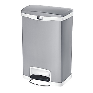 Rubbermaid Commercial Slim Jim Stainless Steel Front Step-On Wastebasket, 13-gallon, White (1901997)