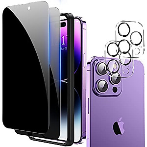 Fotbor for [2+2 Pack] iPhone 14 Pro Max Privacy Screen Protector with Camera Lens Protector, Privacy Screen with Easy Installation Kit, Anti Spy Private Tempered Glass Film 6.7 Inch