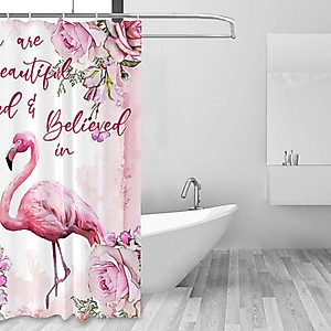 citari Pink Flamingo Shower Curtain Floral Flamingo Bathroom Shower Curtains Modern Polyester Fabric Waterproof Shower Curtains 60 x 72 Inch